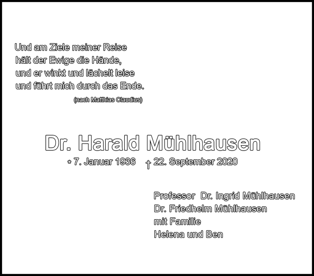 Dr. Harald Mühlhausen - Videotraueranzeigen einfach online erstellen auf traueranzeigen.de