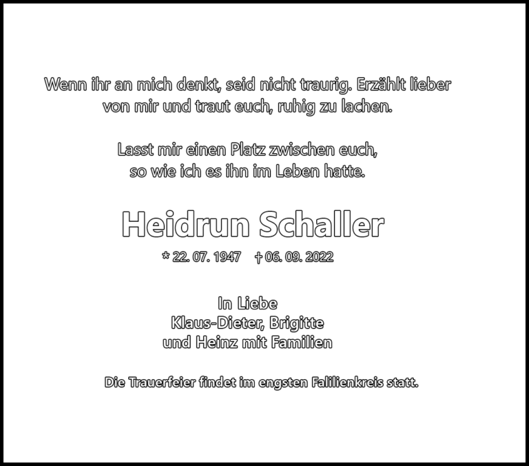 Heidrun Schaller - Videotraueranzeigen einfach online erstellen auf traueranzeigen.de