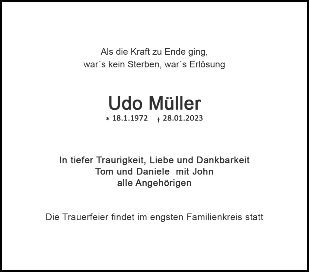 Udo Müller - Videotraueranzeigen einfach online erstellen auf traueranzeigen.de